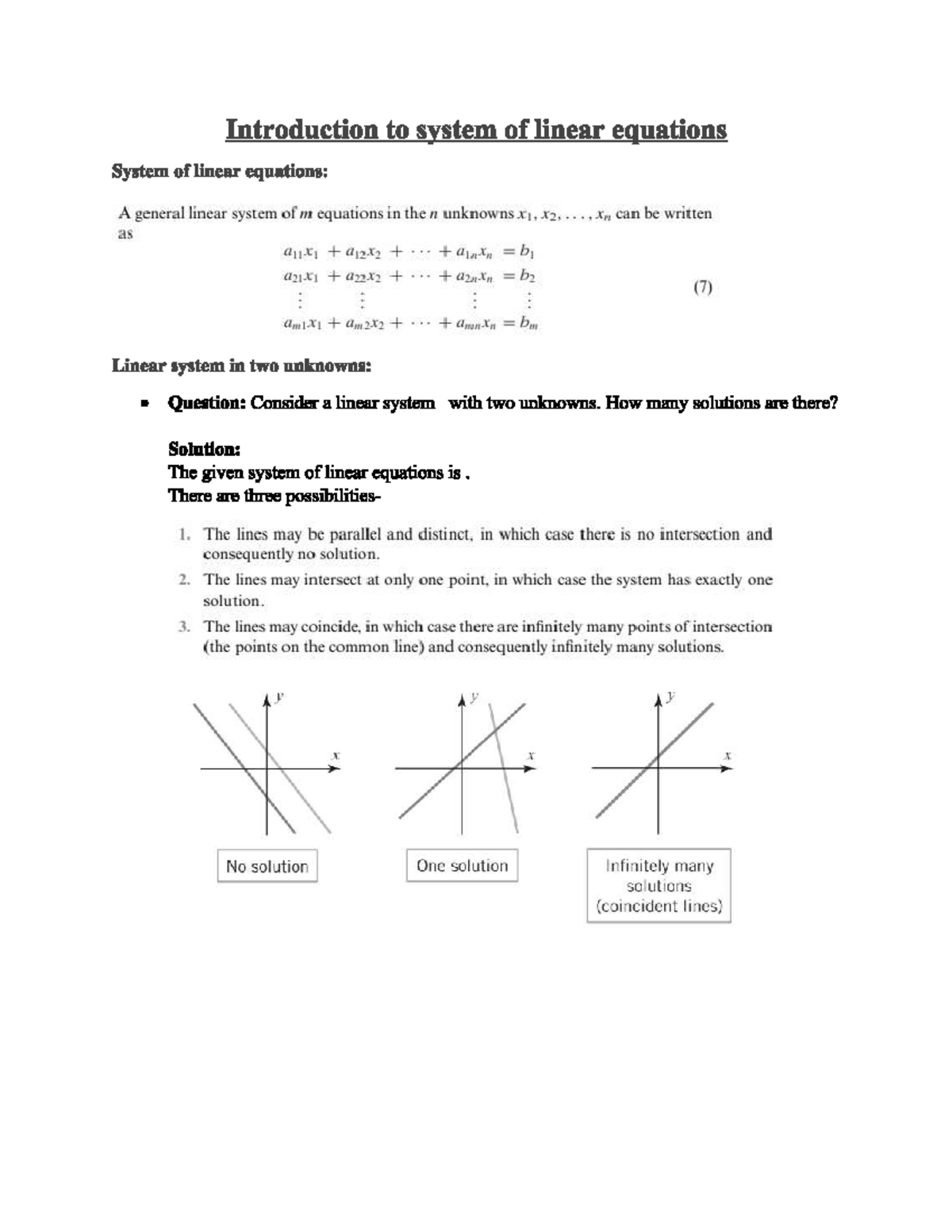 MAT L1 - Lecture Notes on Linear Equations Systems - Studocu