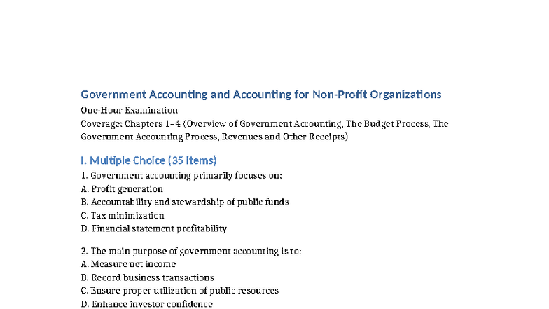 Government Accounting Exam Coverage: Chapters Overview & Key Concepts ...
