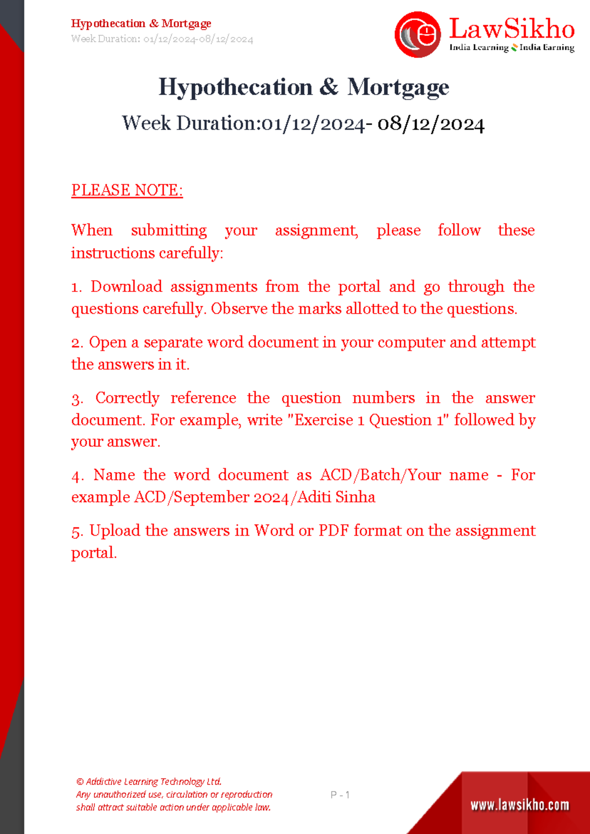 Diploma Course ACD Assignment: Hypothecation & Mortgage Guidelines ...