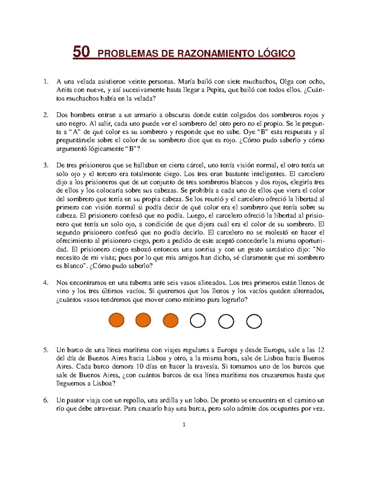 50 Problemas DE Razonamiento Lógico: Ejercicios y Soluciones - Studocu