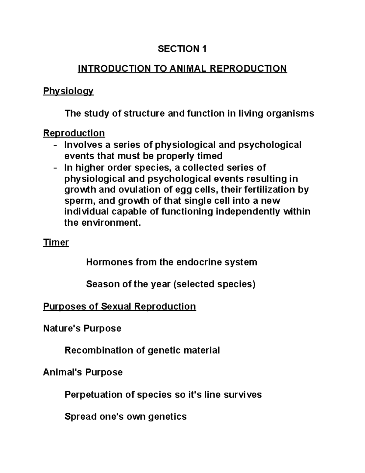 Introduction to Animal Reproduction - Repro 101, Section 1 Notes - Studocu
