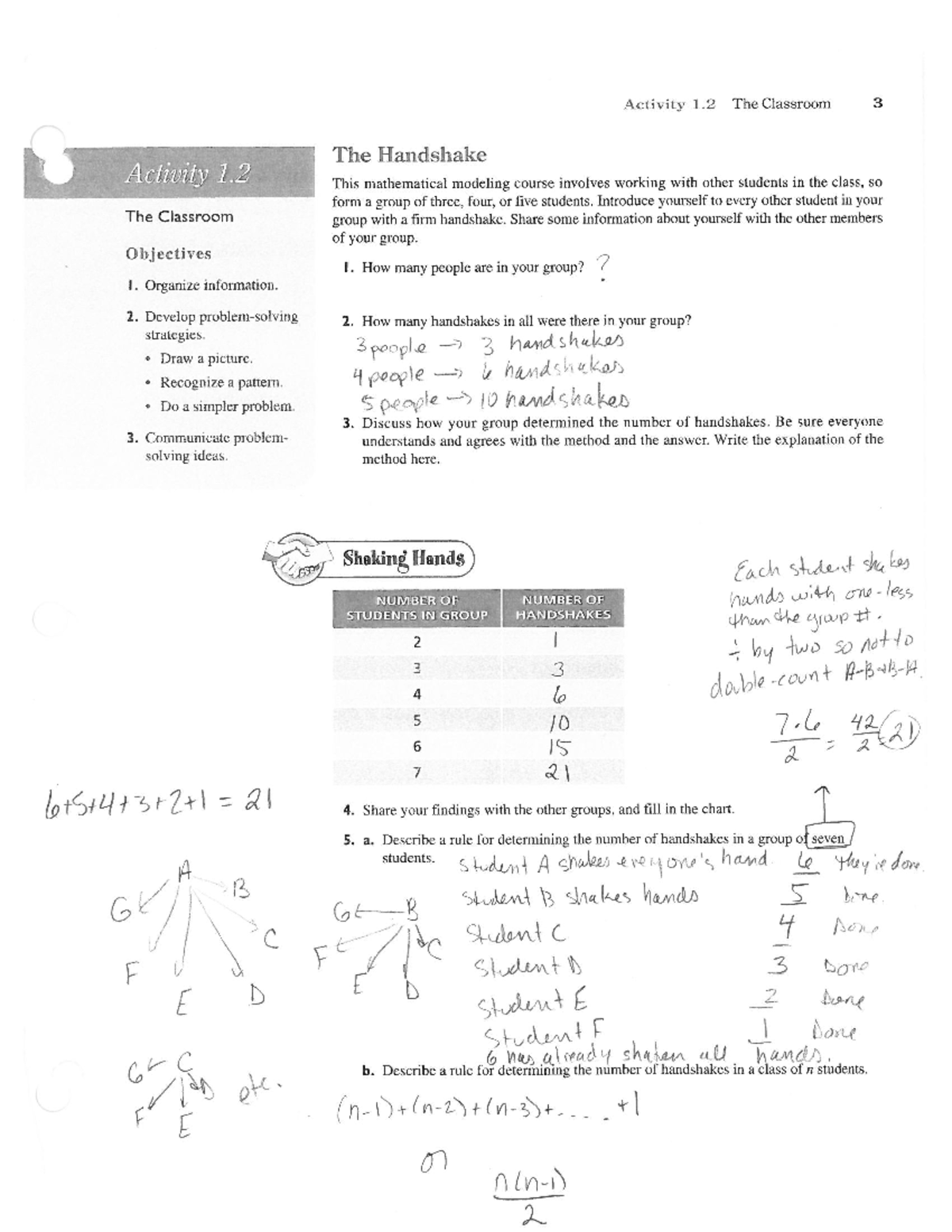 Math section 1 notes - Activity 1 The Classroom 3 The Handshake ...