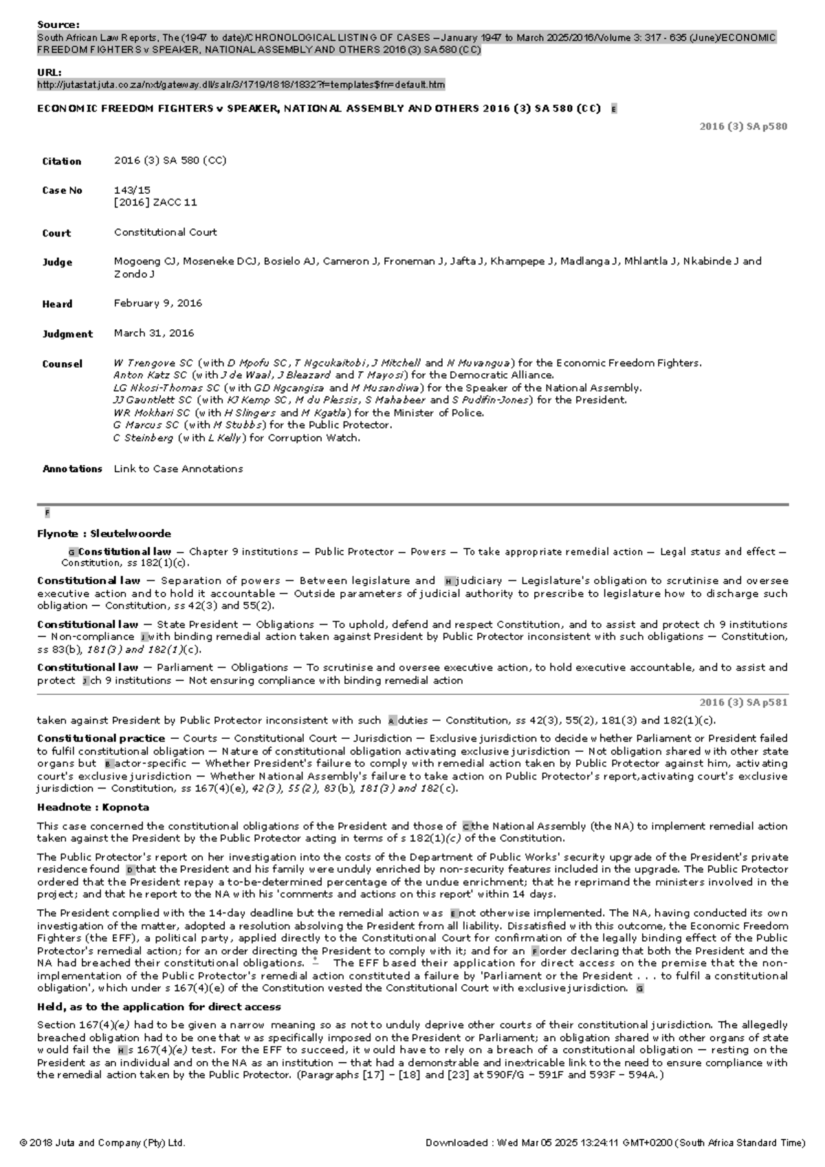 Constitutional Court Case Analysis: EFF v Speaker, National Assembly ...