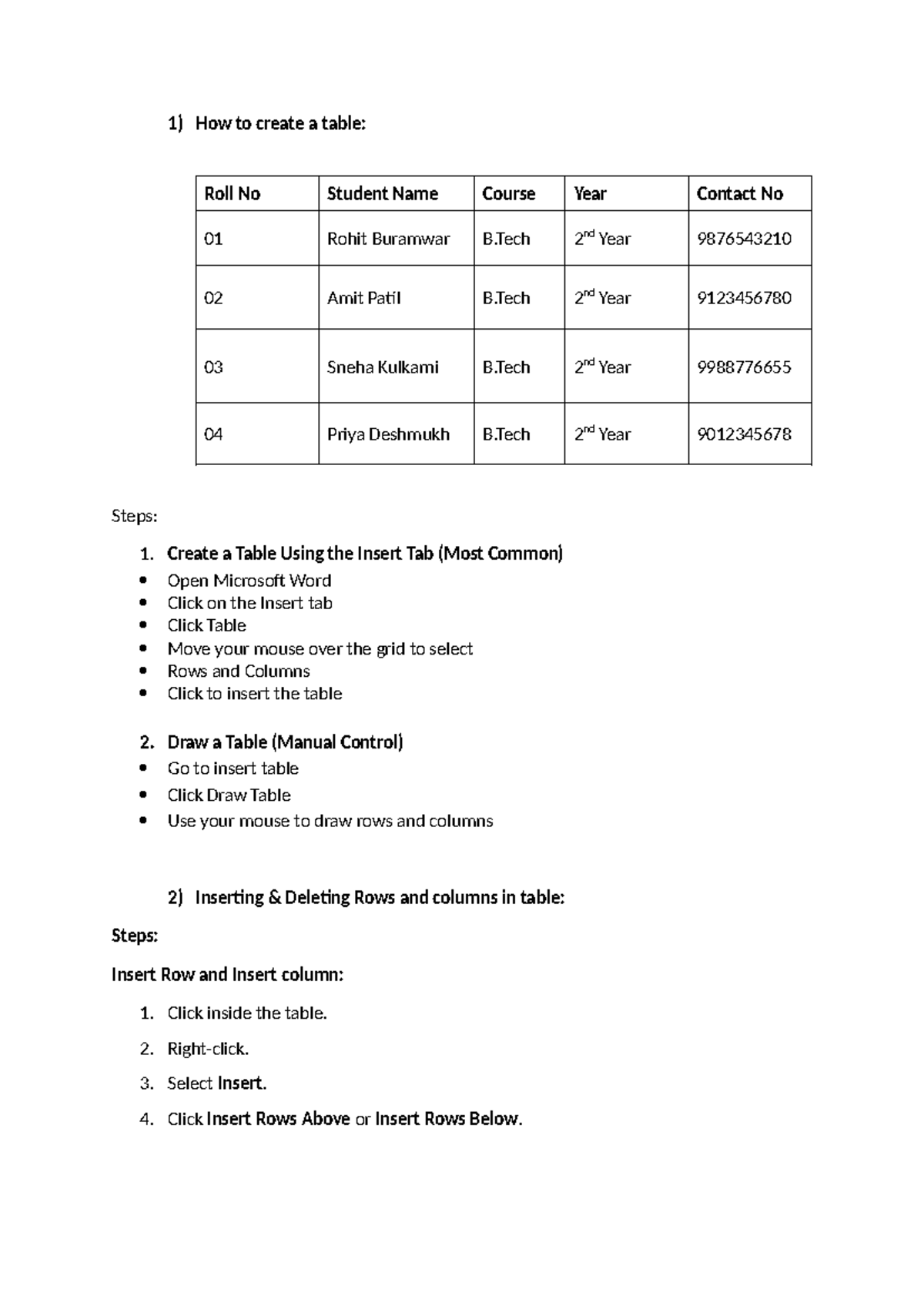 CS101: Guide to Creating and Managing Tables in Word - Studocu