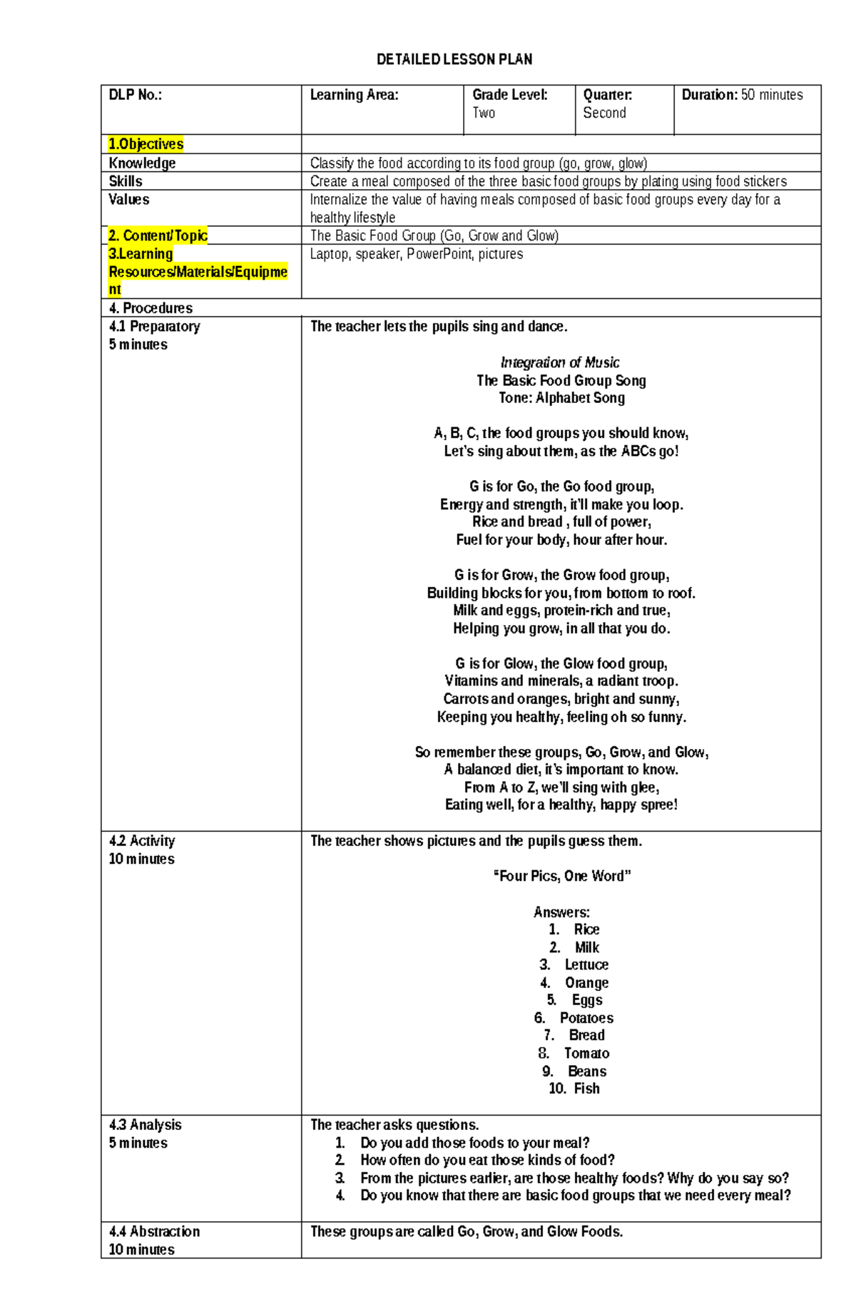 Science SEMI-LP - DETAILED LESSON PLAN DLP No.: Learning Area: Grade ...