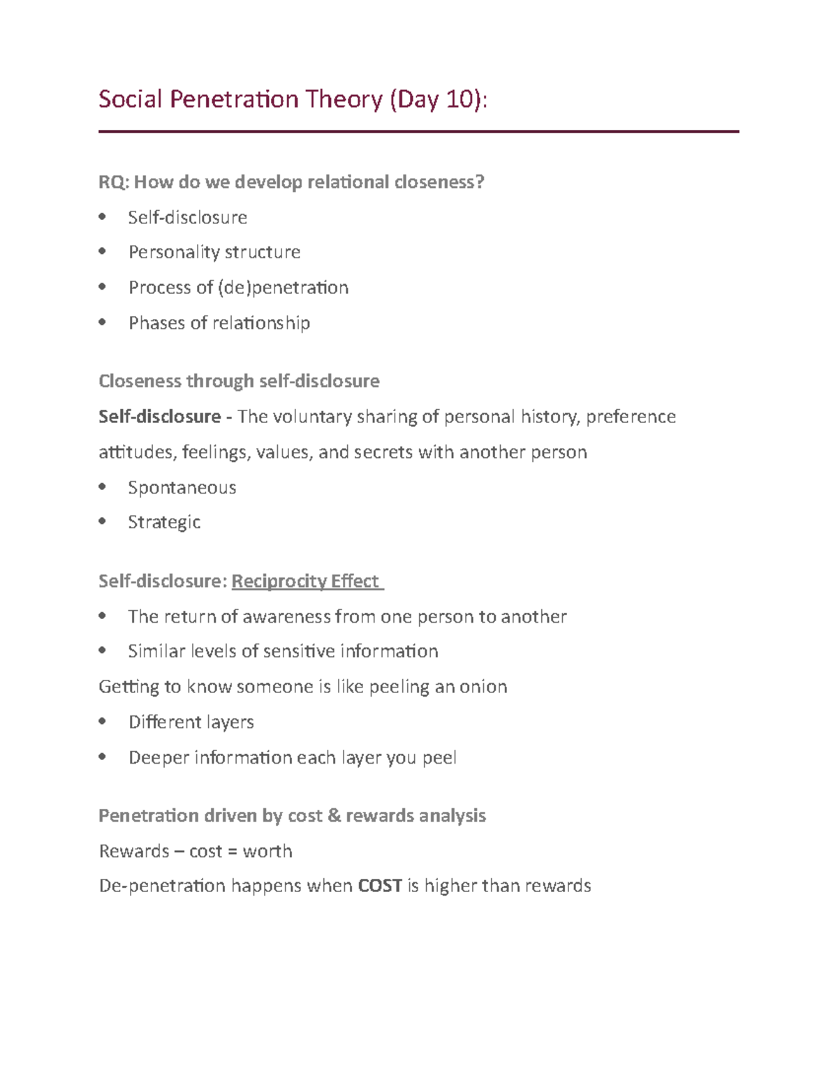 Social Penetration Theory - Studocu