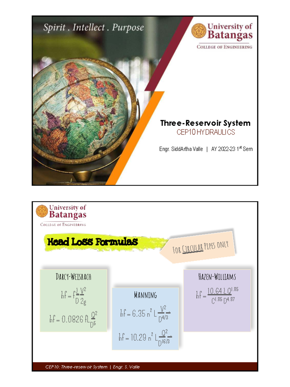 CEP10: Hydraulics Head Loss Formulas & Flow Analysis by Engr. S. Valle ...