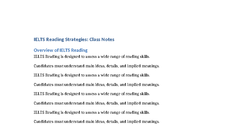 IELTS Reading Strategies: Class Notes for Effective Preparation - Studocu