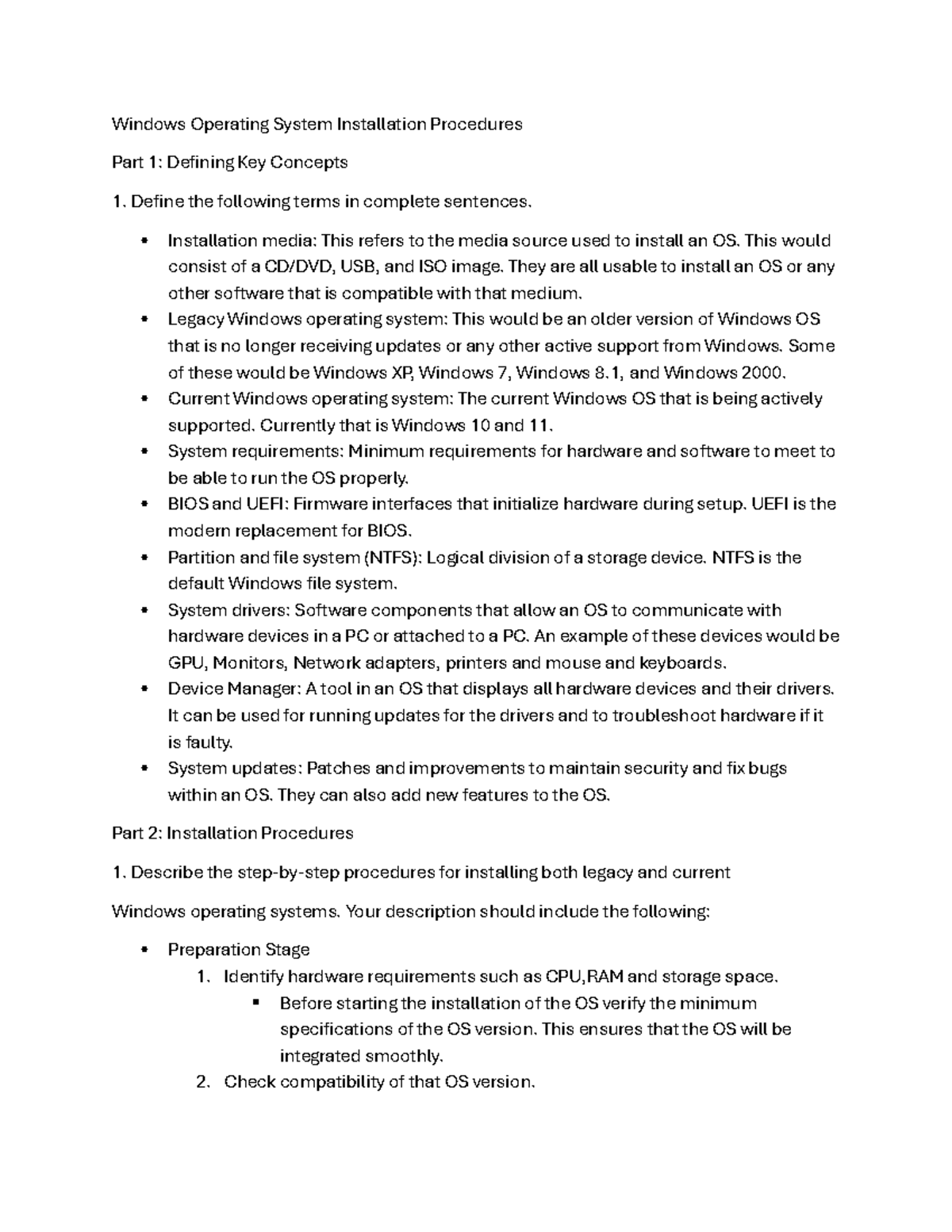A6 - Windows OS Installation Procedures: Key Concepts & Steps - Studocu