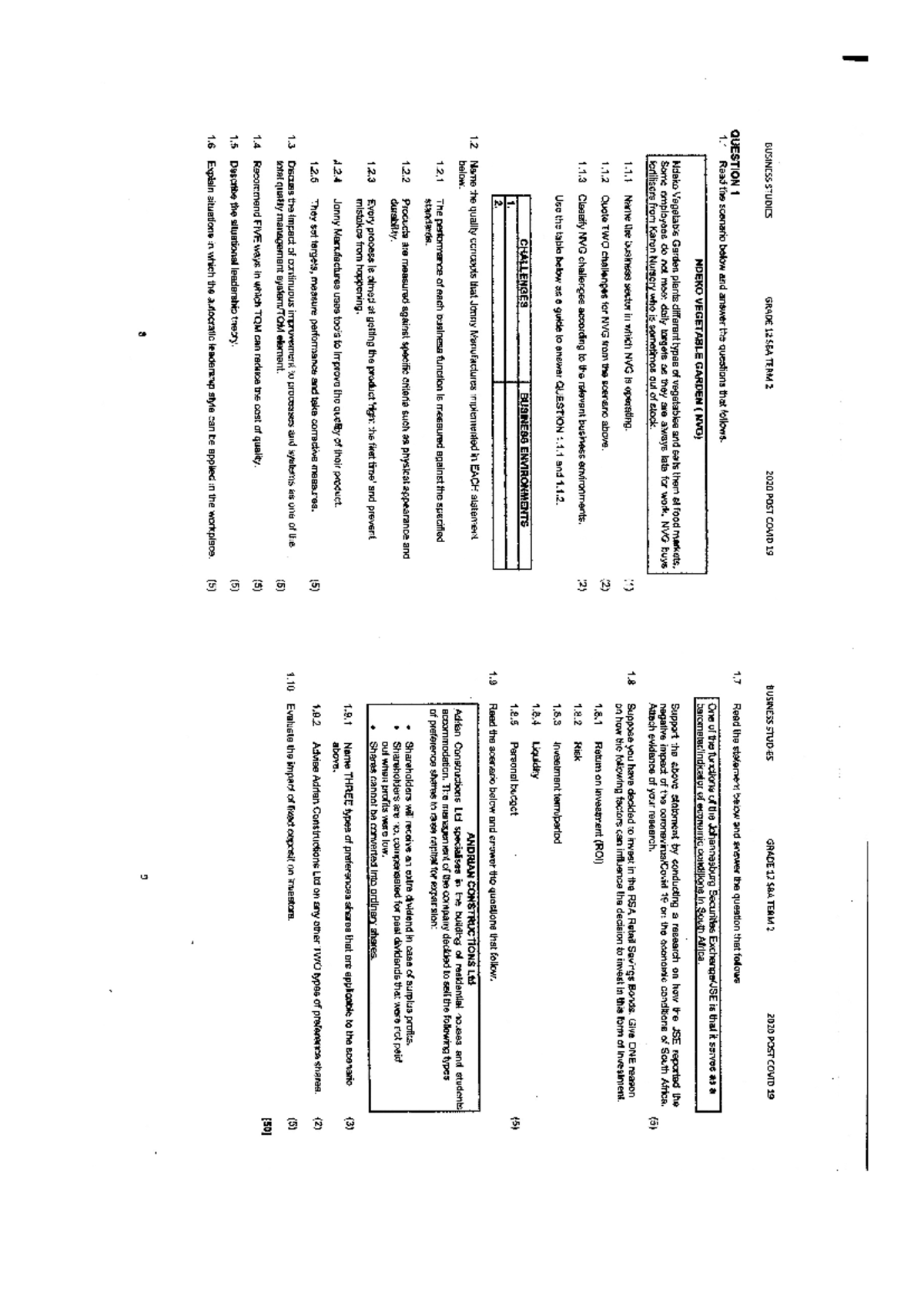 SBA task term 2 2020: Business studies grade 12 notes post COVID-19 ...