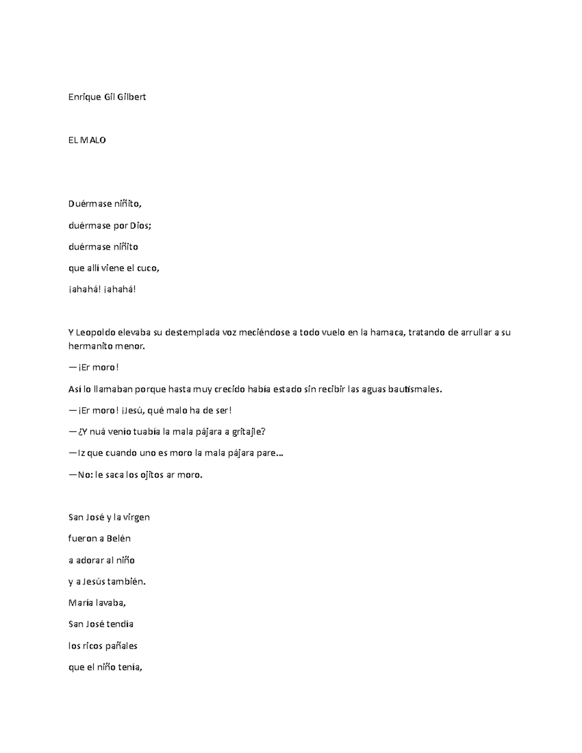 Análisis Literario de "El Malo" por Enrique Gil Gilbert - Studocu