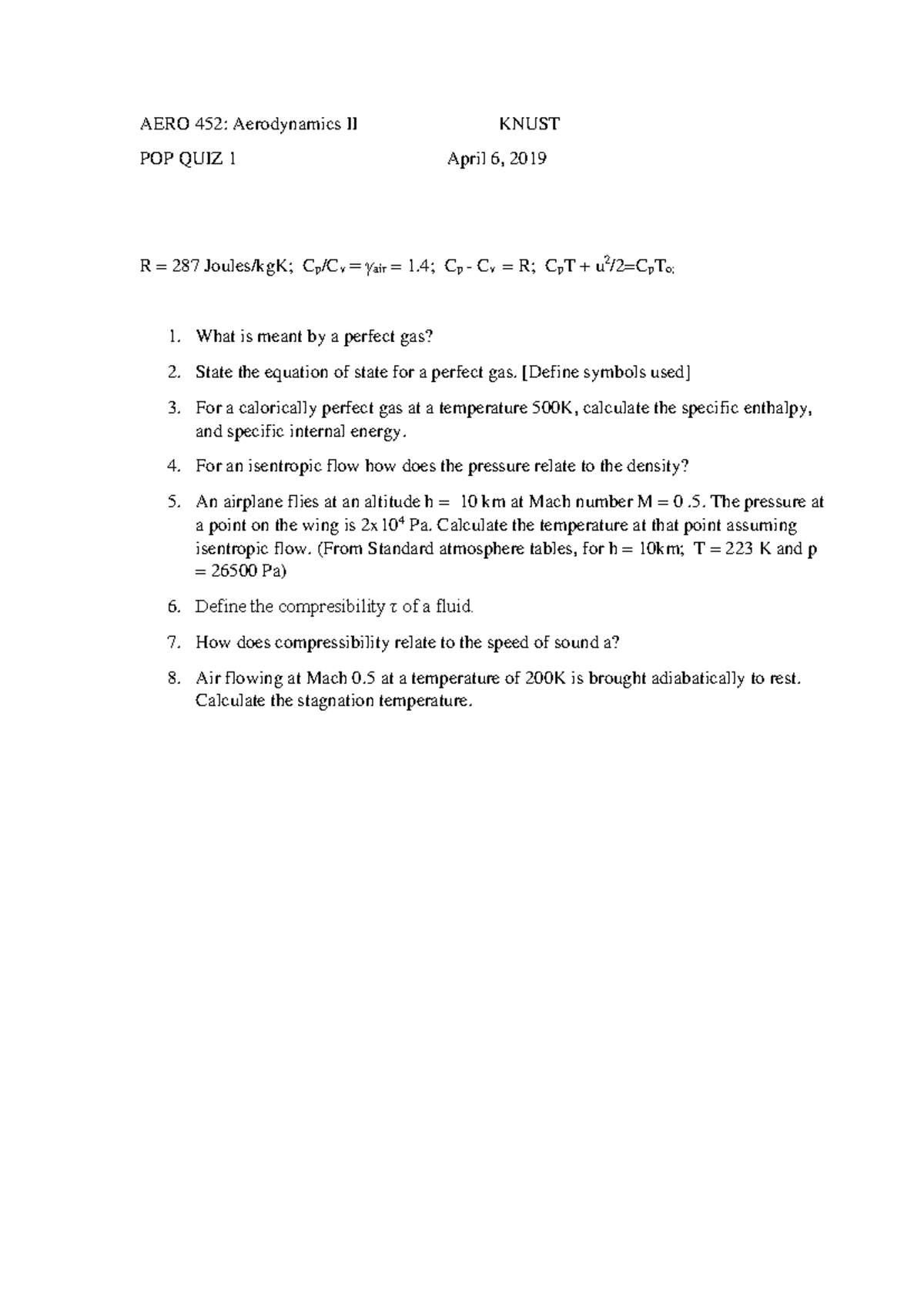 Aero 452 Quiz 1 - Past Questions and Solutions for Aerodynamics II ...