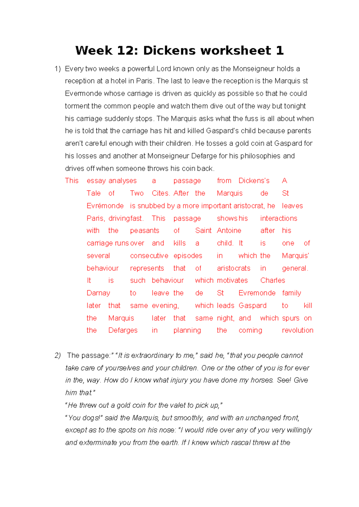 Week 12 Answers - Week 12: Dickens worksheet 1 Every two weeks a ...
