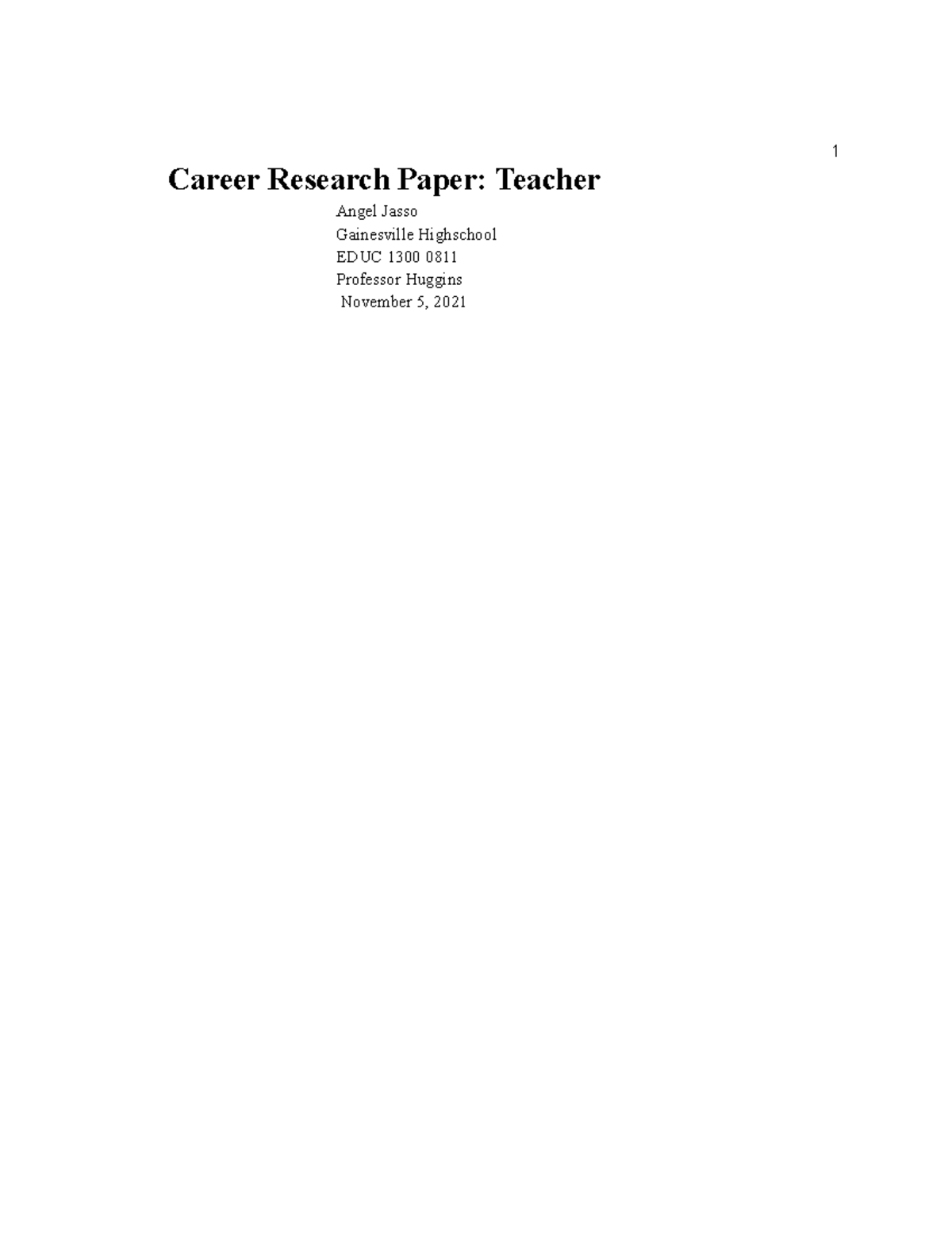 EDUC 1300 - Career Research Paper: Exploring the Teaching Profession ...
