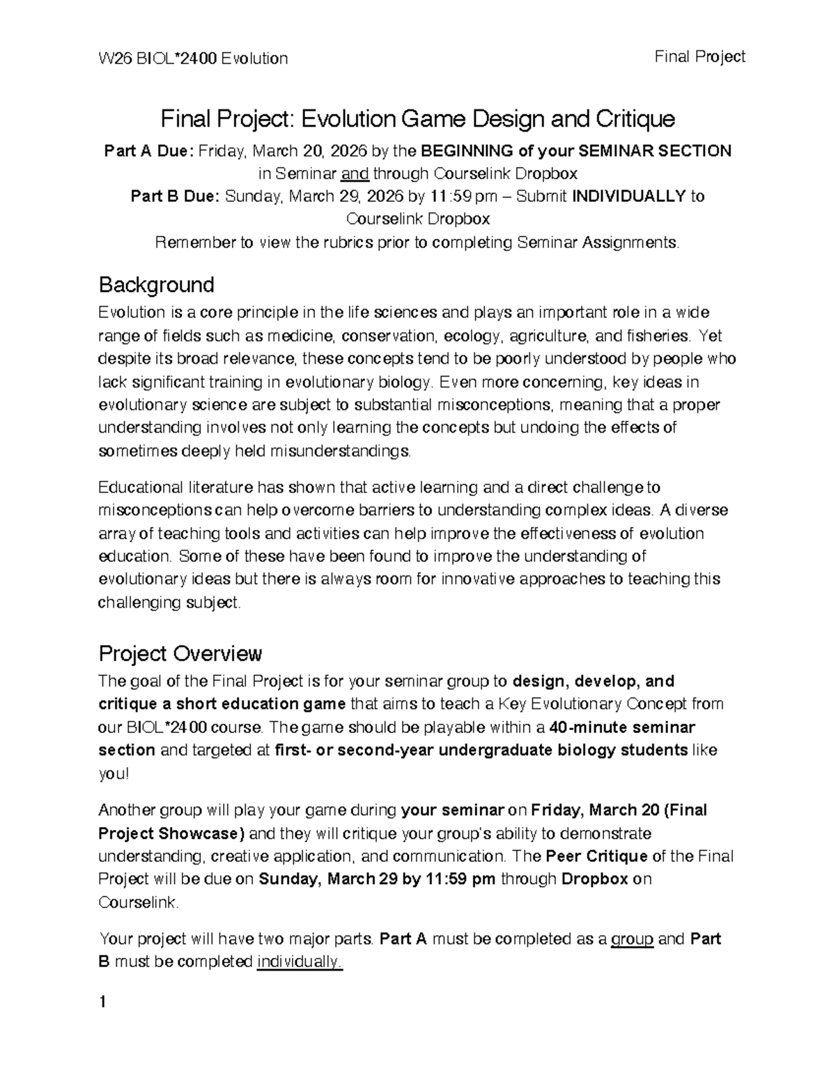 W26 Evolution Final Project: Game Design & Critique Overview - Studocu