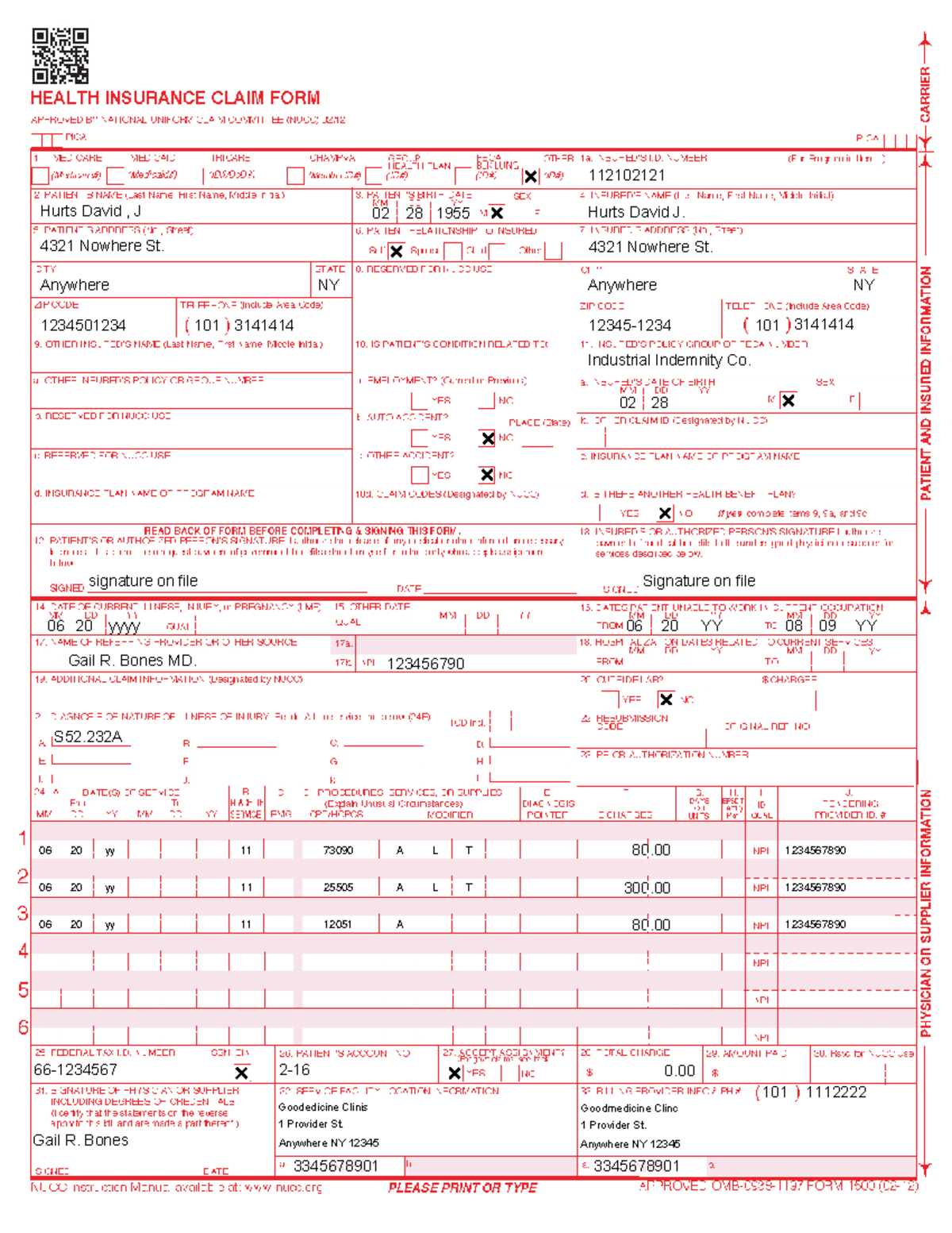 CMS 1500 Claim Form Overview for David Hurts - Studocu