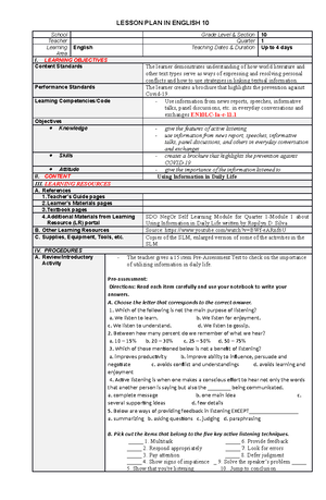 DLP- Sample - Detailed Lesson Plan Code: EN9VC- IVa- Masbate National ...