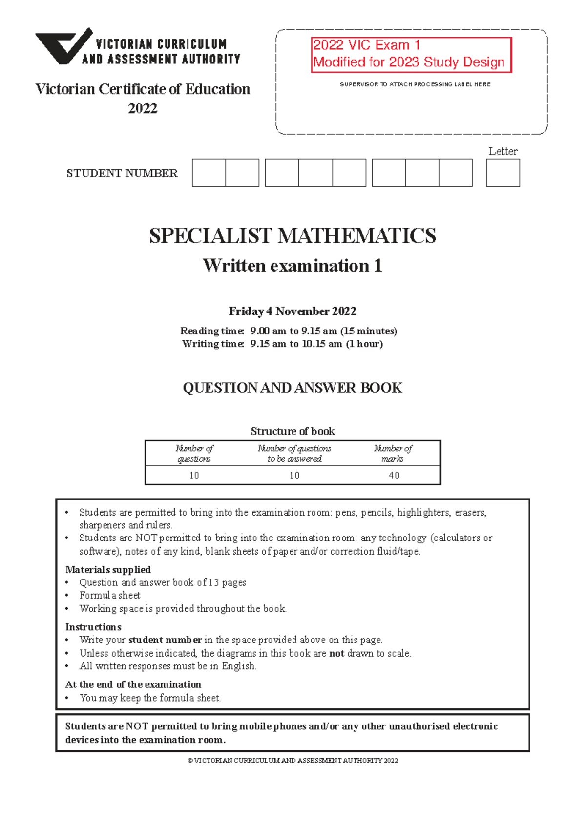 2022 VCAA SM VIC Exam 1 Study Guide (Modified for 2023) - Studocu
