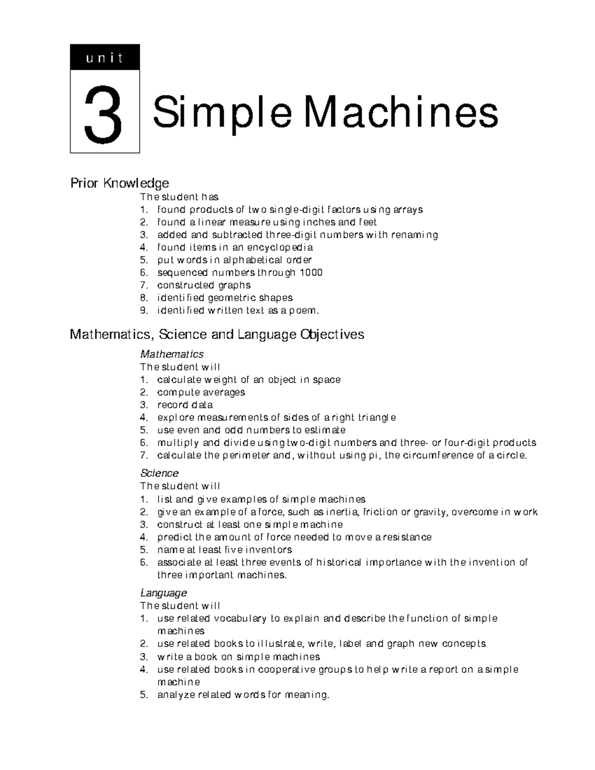Unit 3 Simple Machines: Understanding Forces and Work in Grade 3 - Studocu