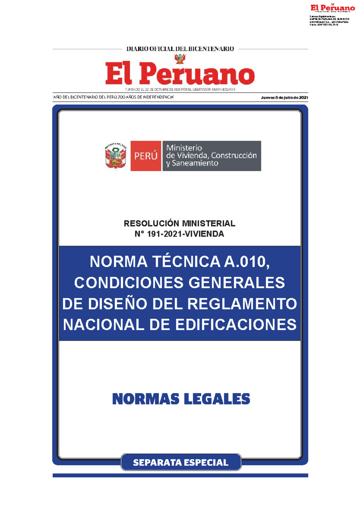 Norma Técnica A.010: Diseño de Edificaciones - G.030 NTP - Studocu