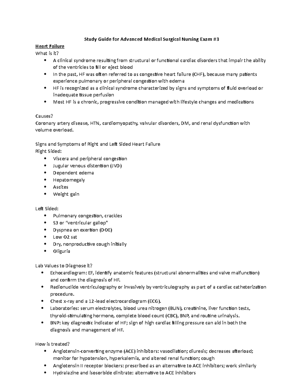 Advanced Med-Surg Exam 3: Heart Failure & Shock Study Guide - Studocu