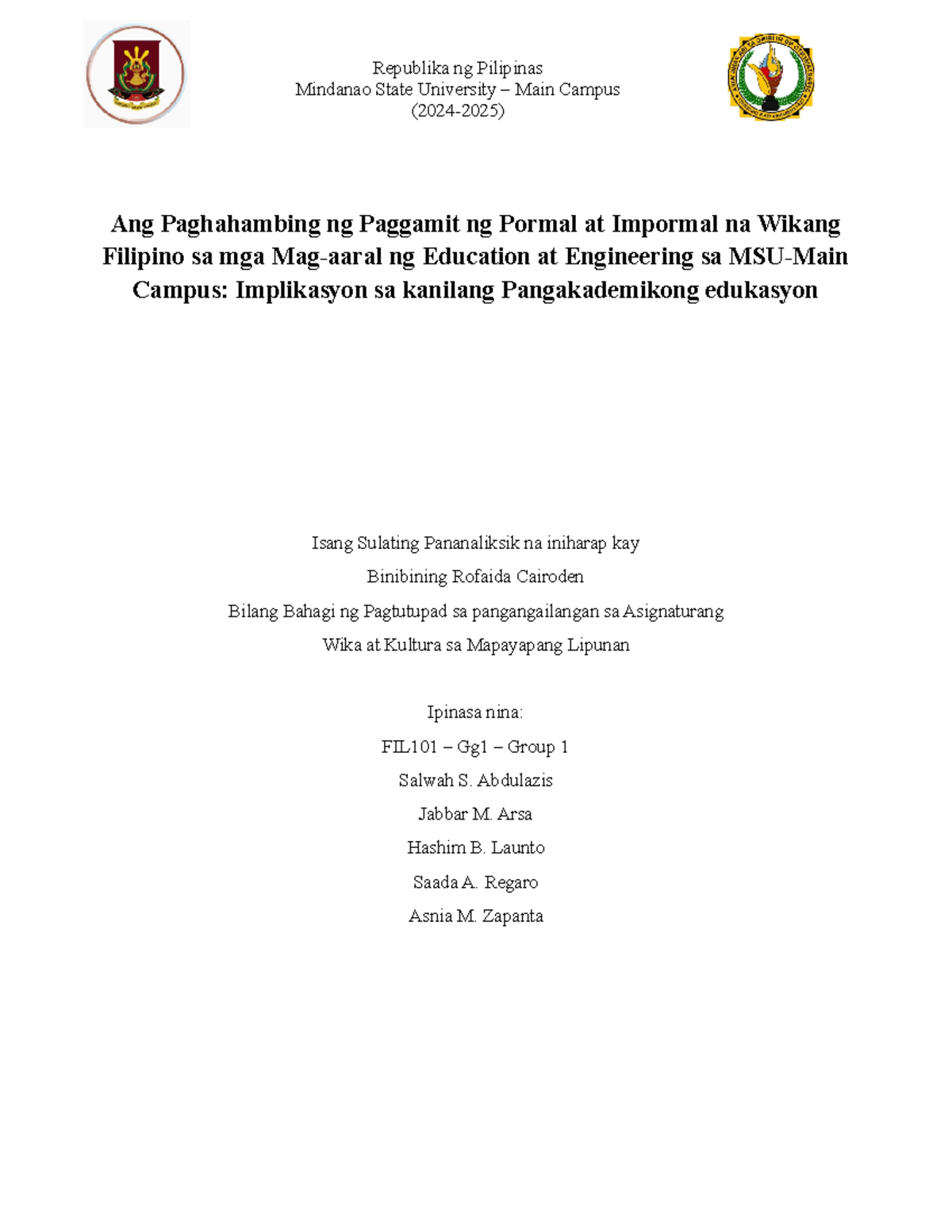 Paghahambing ng Paggamit ng Pormal at Impormal na Wikang Filipino sa ...
