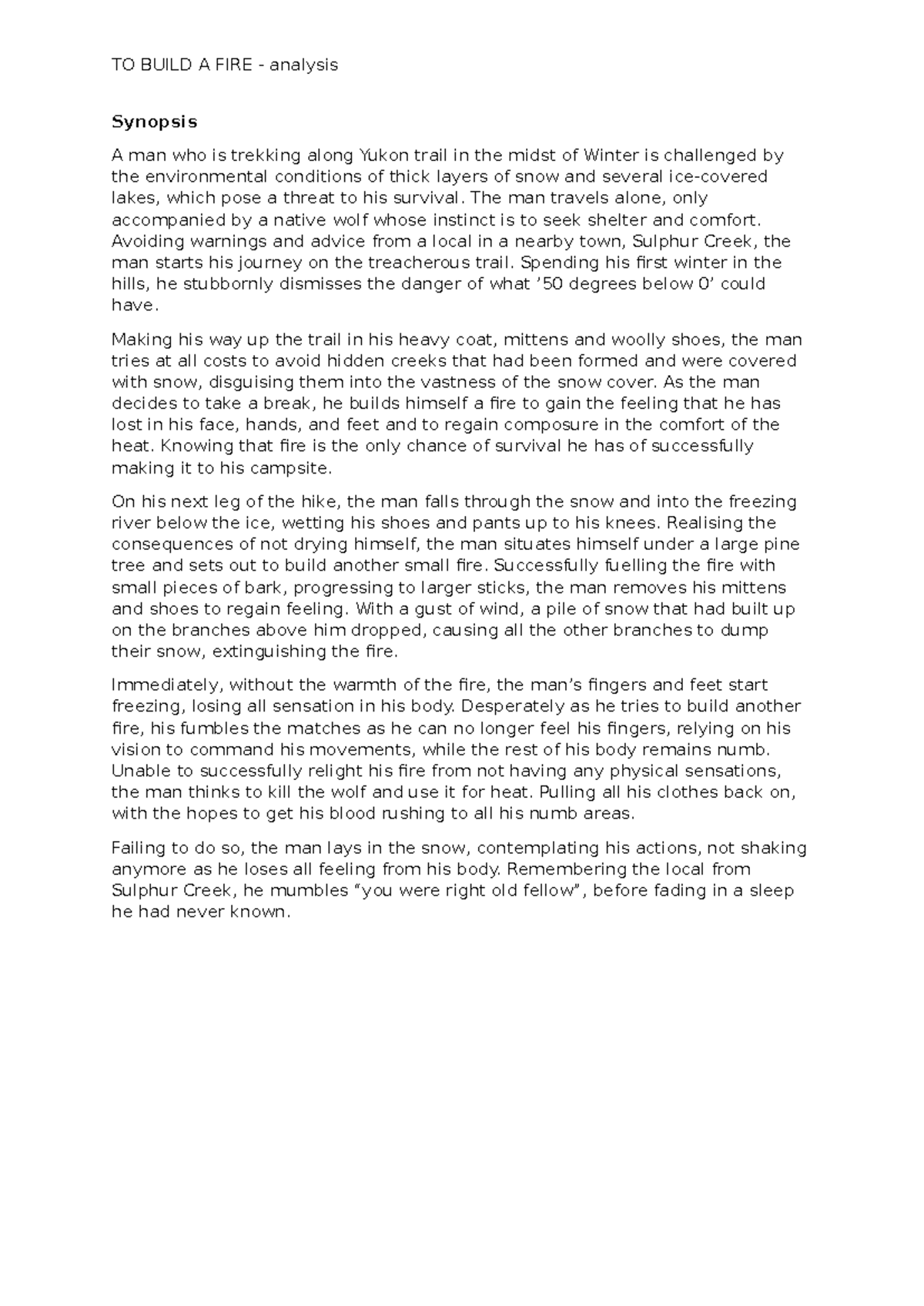 Analysis of Jack London's "To Build A Fire" - Themes & Mood Shifts ...