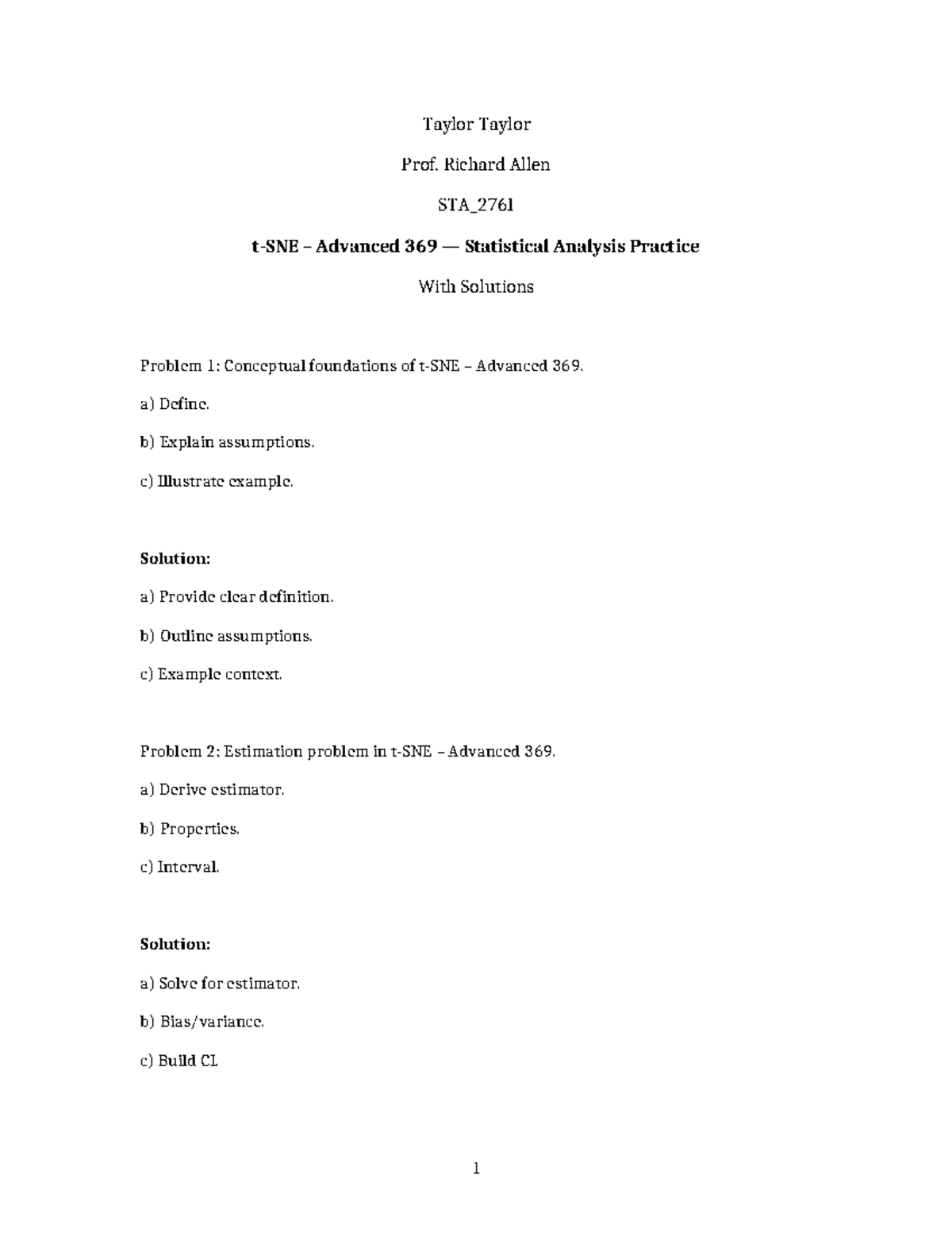 STA 276I Advanced 369 Exam Solutions by Taylor Taylor - Studocu