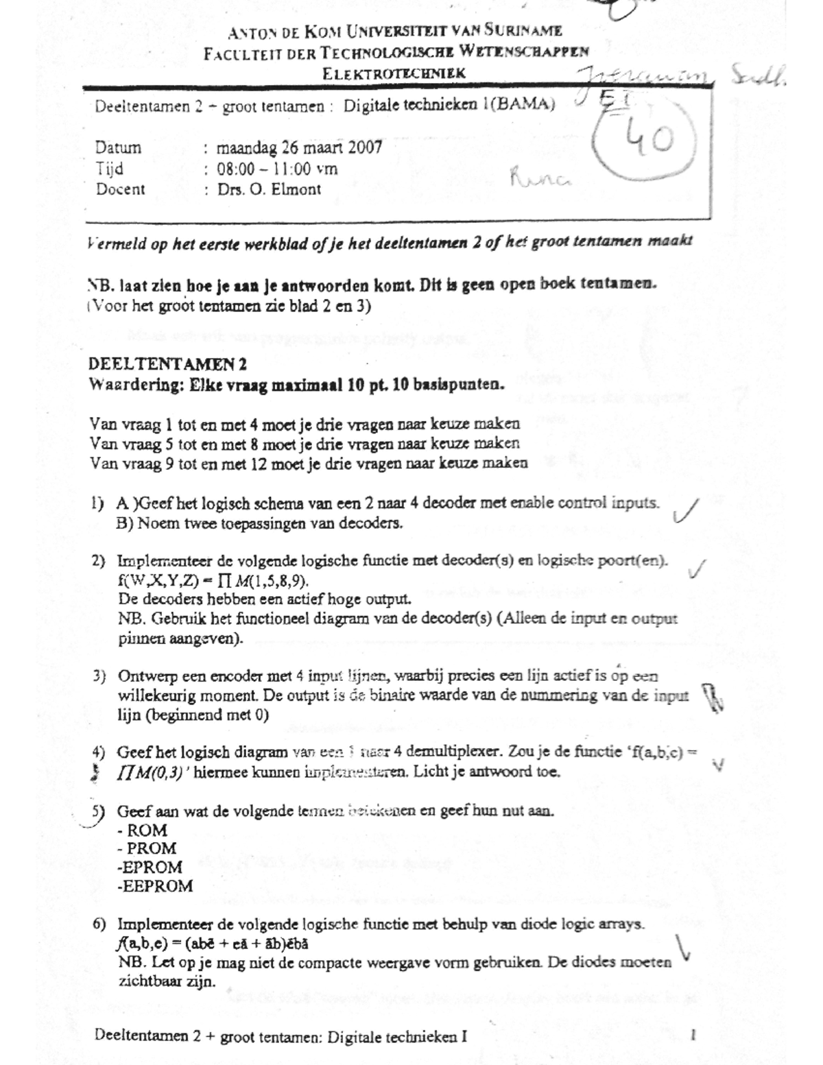 DT1 26-03-2007 CORR MOD - Digitale techniek I - Studocu