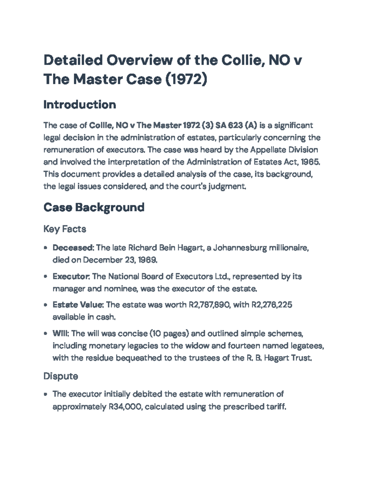 Collie NO v The Master (1972) Case Analysis: Executor Remuneration ...
