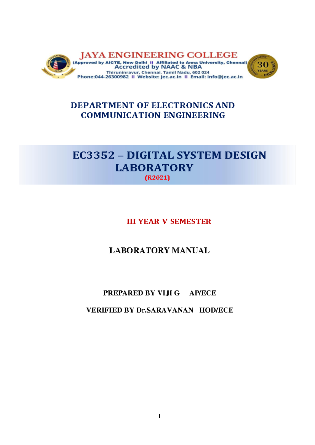 EC3352 DIGITAL SYSTEM DESIGN LAB MANUAL - UPDATED VERSION - Studocu