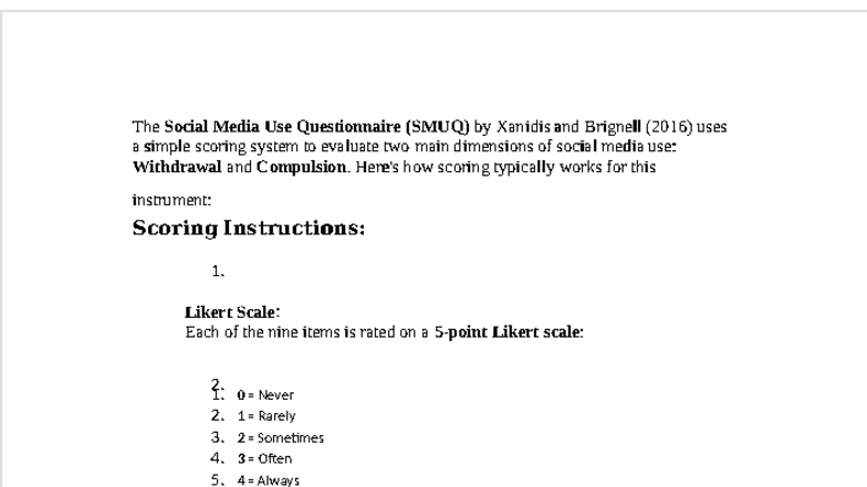 The Social Media Use Questionnaire (SMUQ) Scoring Guide - Studocu
