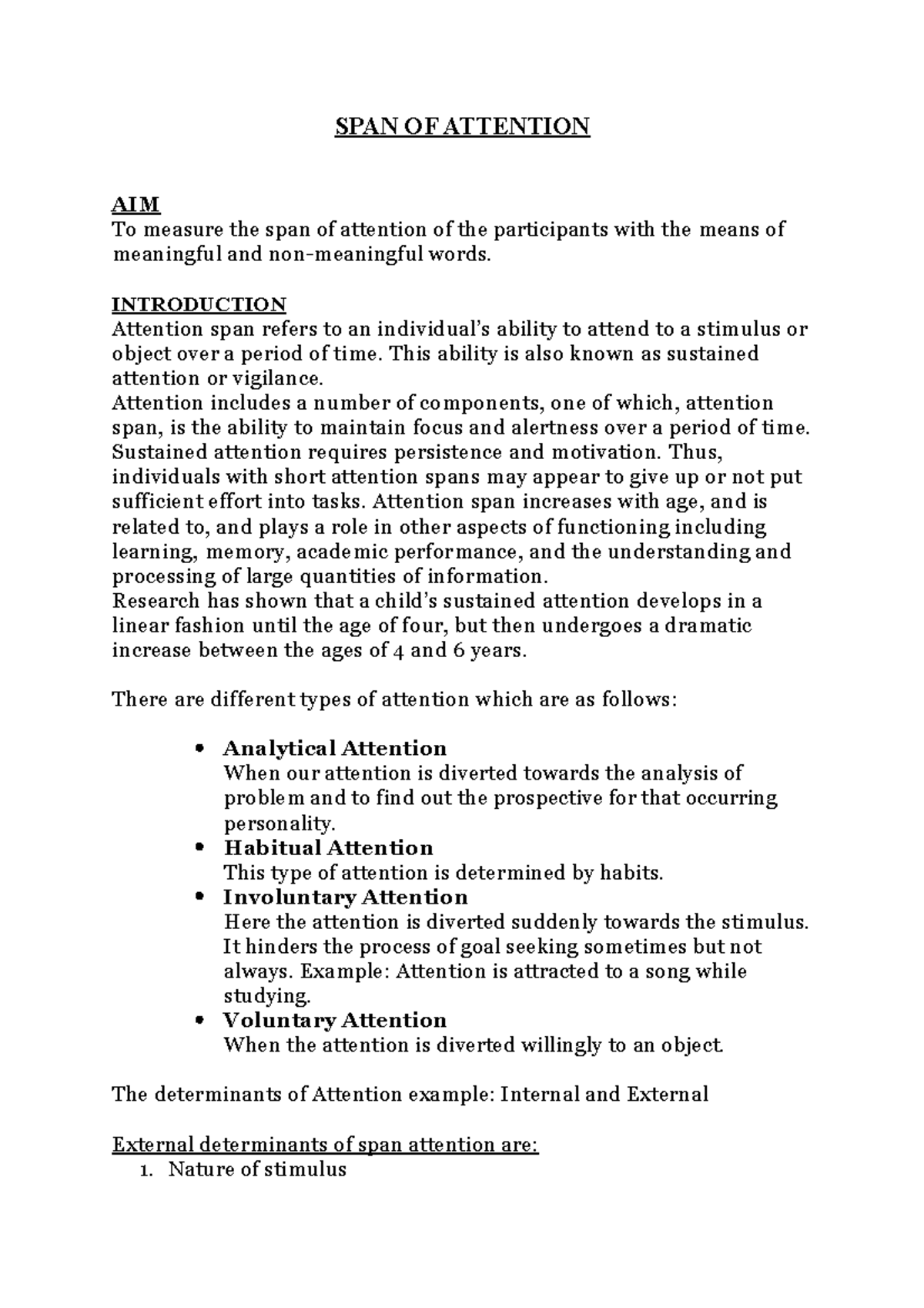 SPAN OF ATTENTION: Analyzing Meaningful vs. Non-Meaningful Words - Studocu