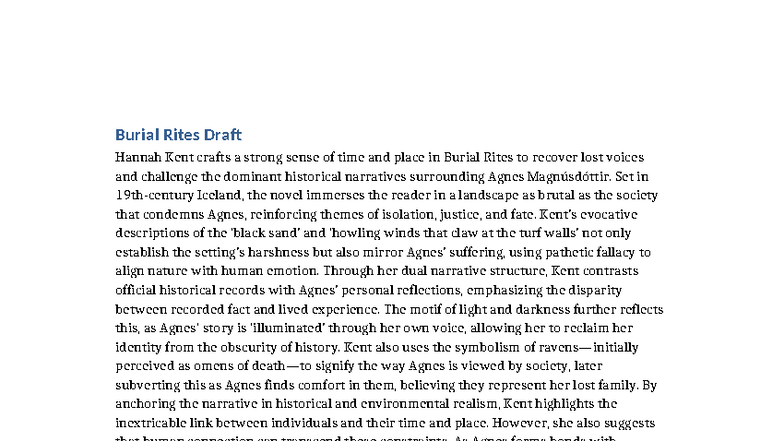 Burial Rites (Revised Draft): Exploring Time, Place, and Identity - Studocu