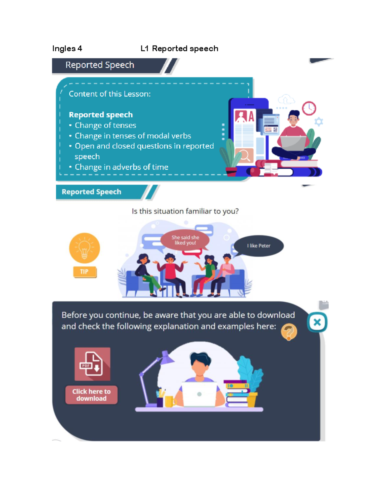 Ingles 4-L1 - Reported Speech: Grammar Rules and Examples - Studocu