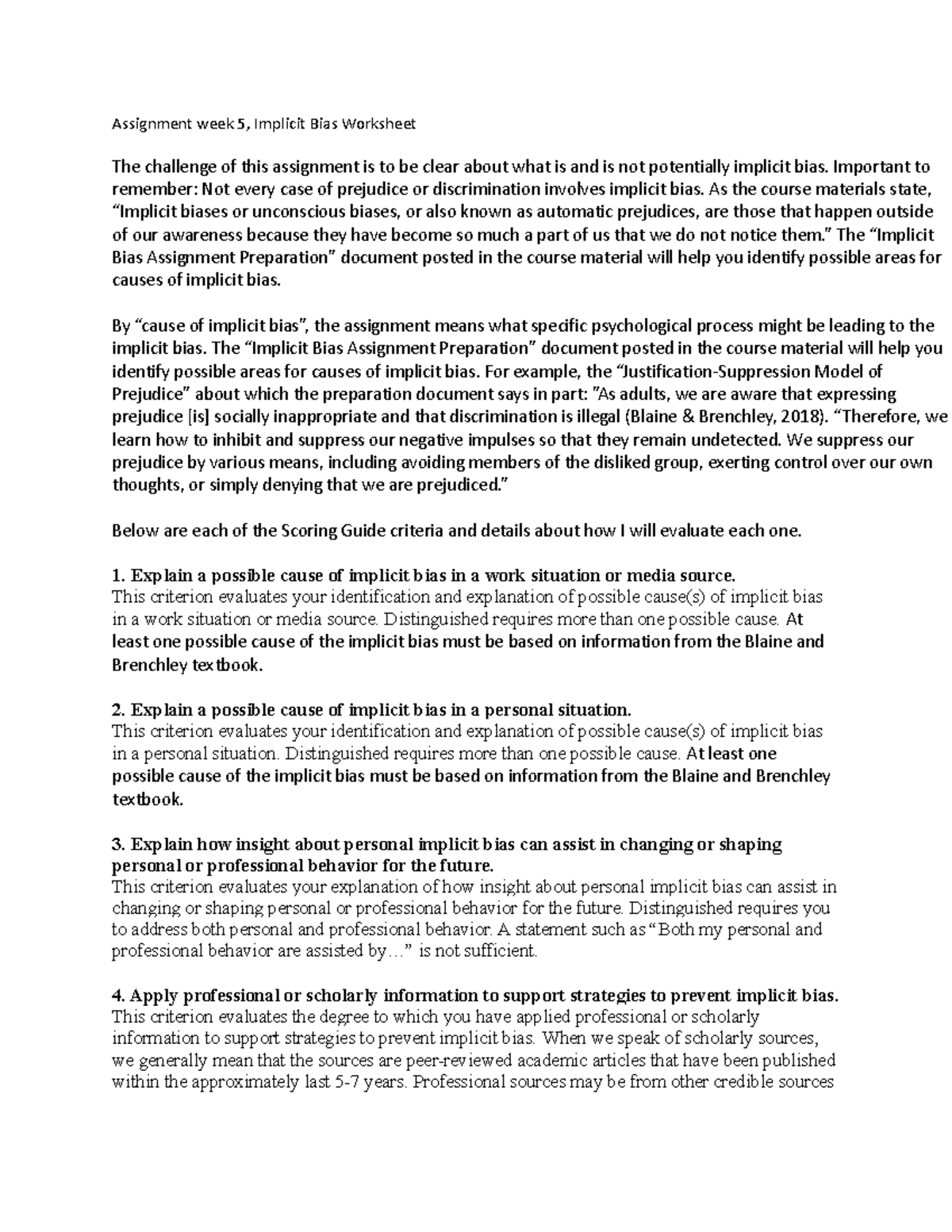Week 5 Assignment Tips: Understanding Implicit Bias Causes - Studocu