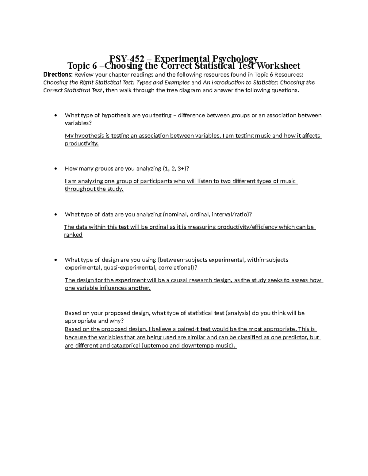 PSY-452-RS-Topic 6: Choosing the Appropriate Statistical Test Worksheet ...