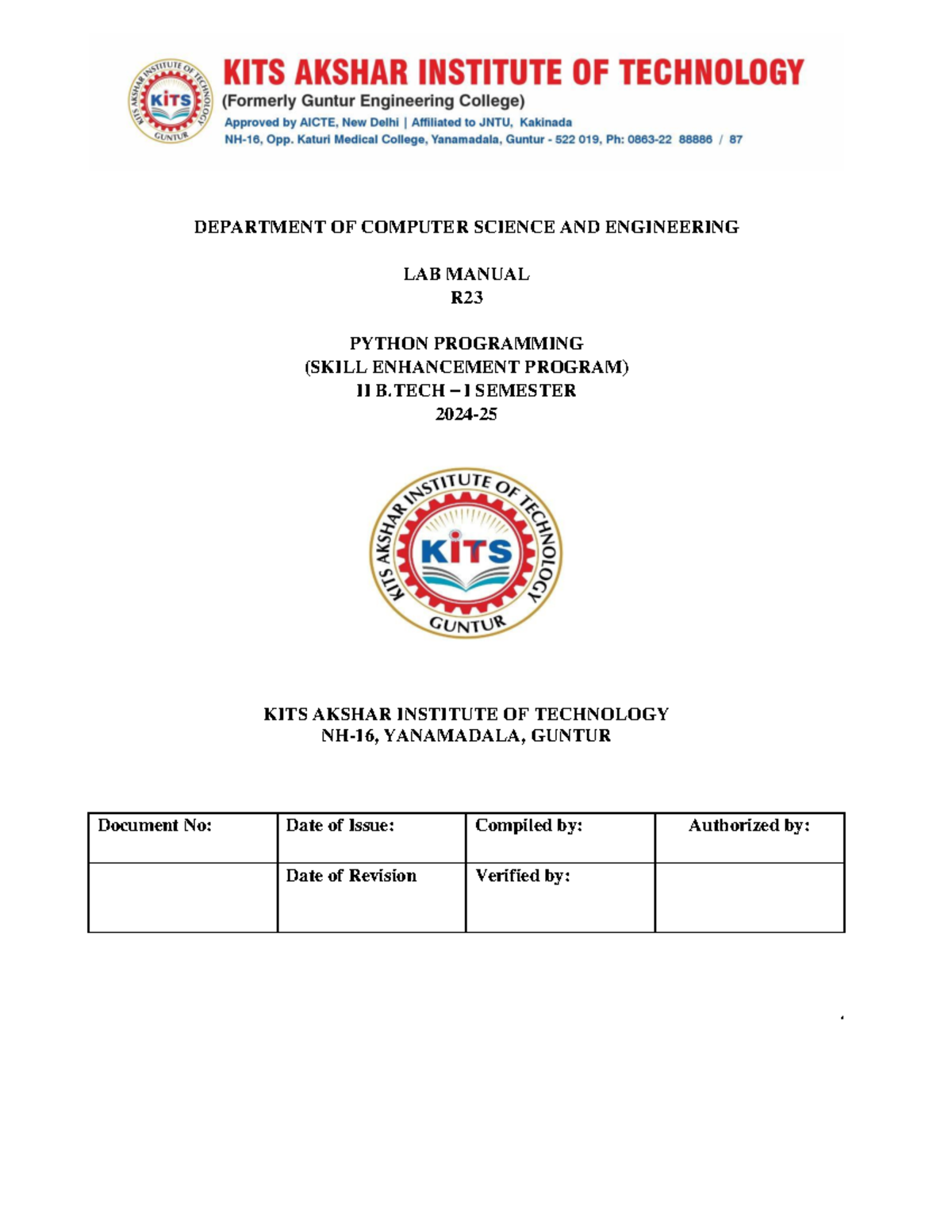 II B.tech I Semester R23 Python Programming Lab Manual - DEPARTMENT OF ... II B.tech I Semester R23 Python Programming Lab Manual - DEPARTMENT OF ...