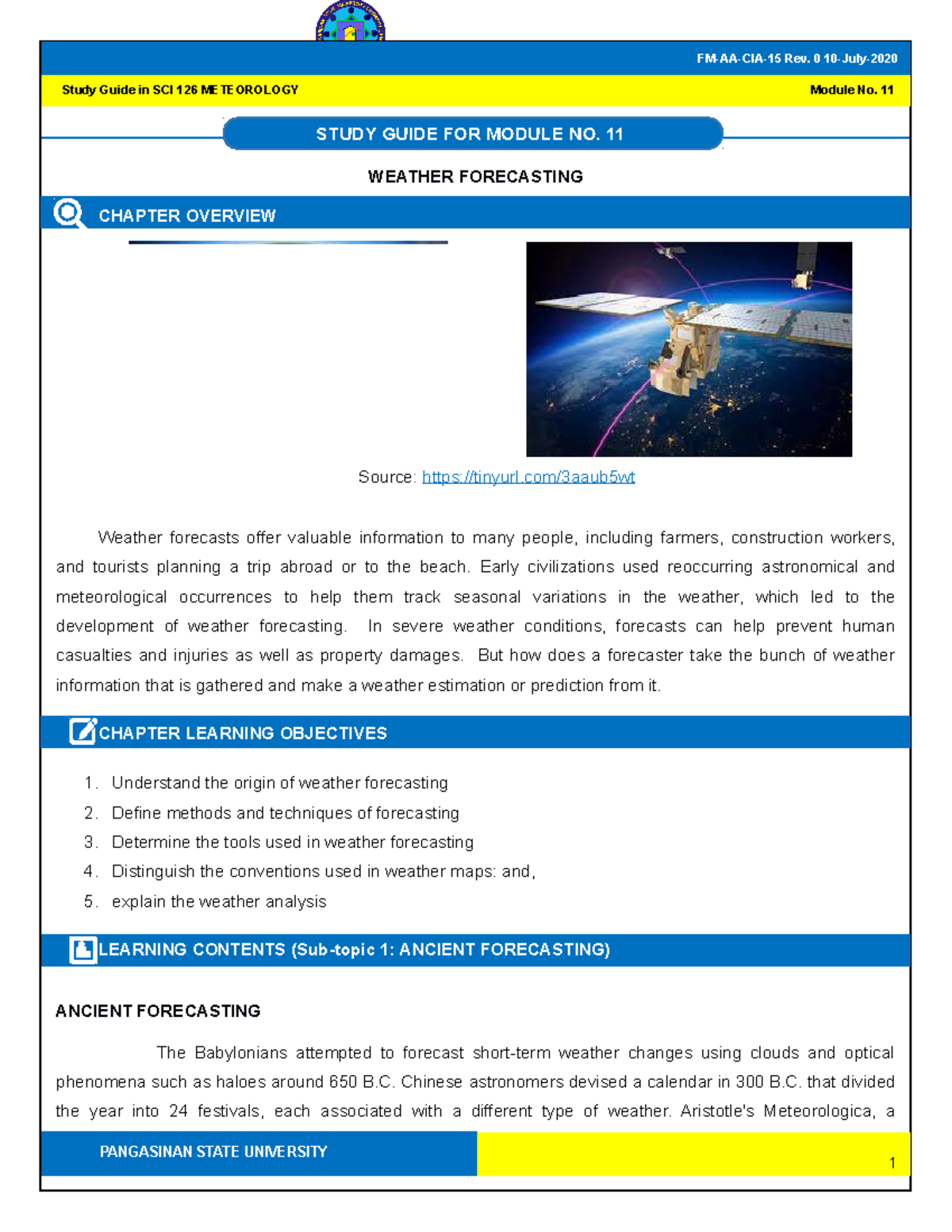 Chapter 11 Study Guide: Weather Forecasting Techniques in SCI 126 - Studocu