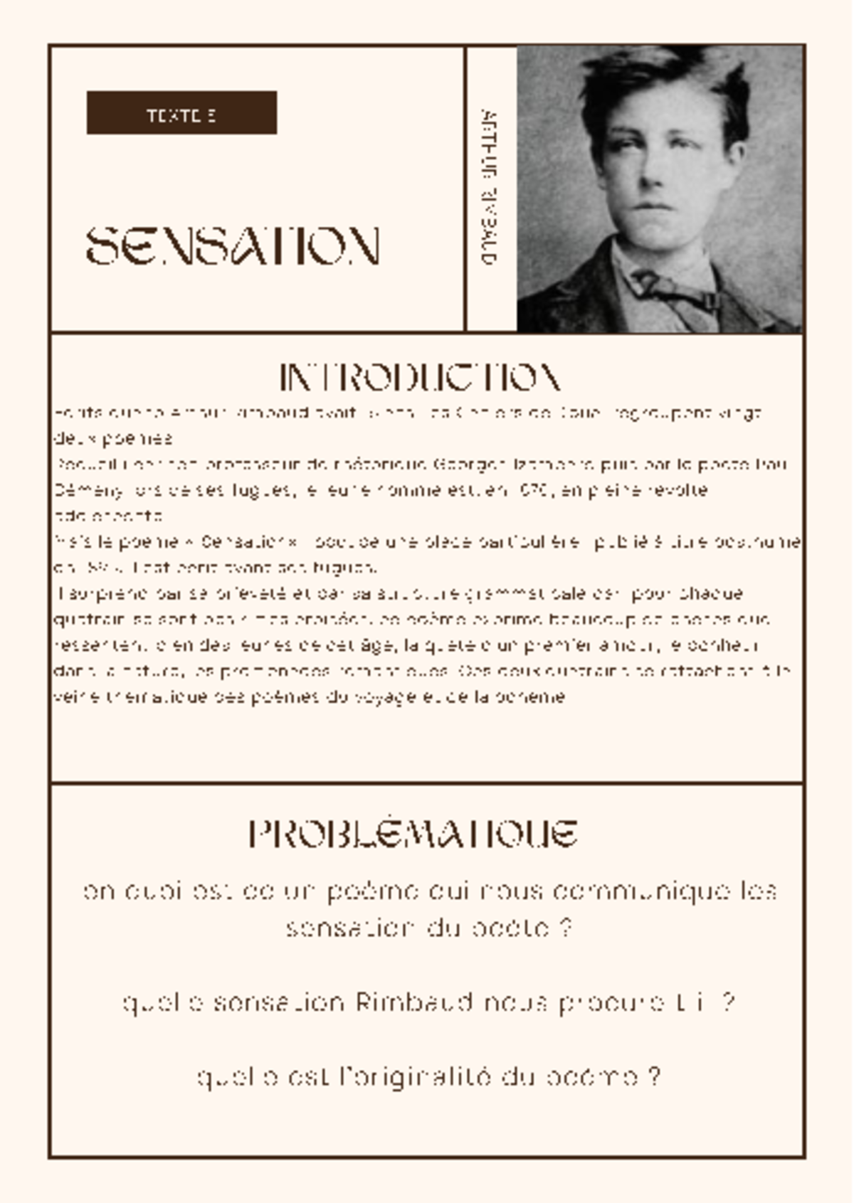 Arthur Rimbaud: Analyse du Poème "Sensation" et ses Émotions - Studocu