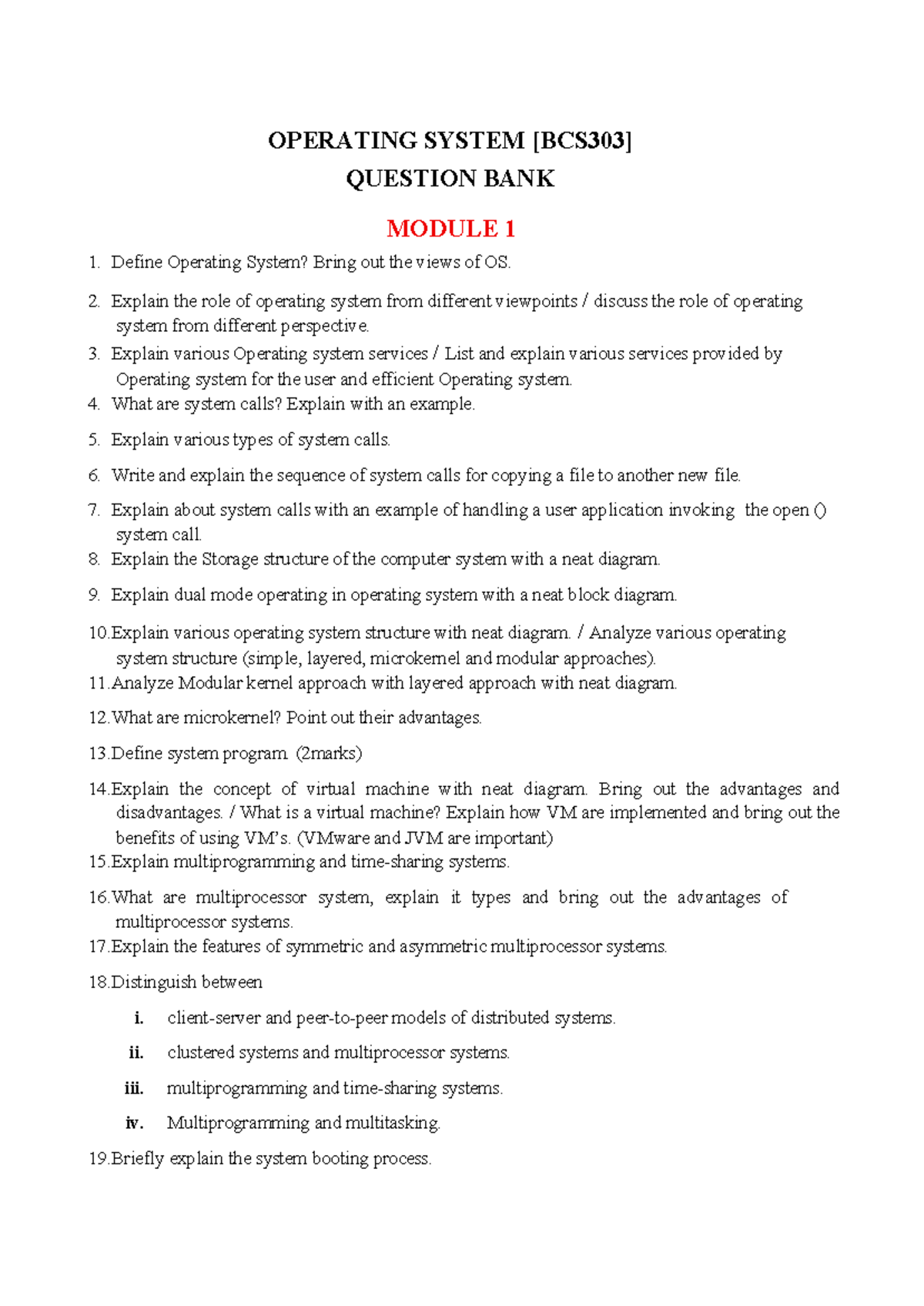 Operating System Question Bank - Comprehensive Study Guide - Studocu