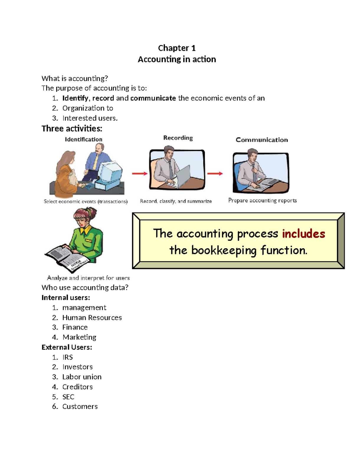 Chapter 1: Accounting in Action - ACT201 Class Notes on Basics - Studocu