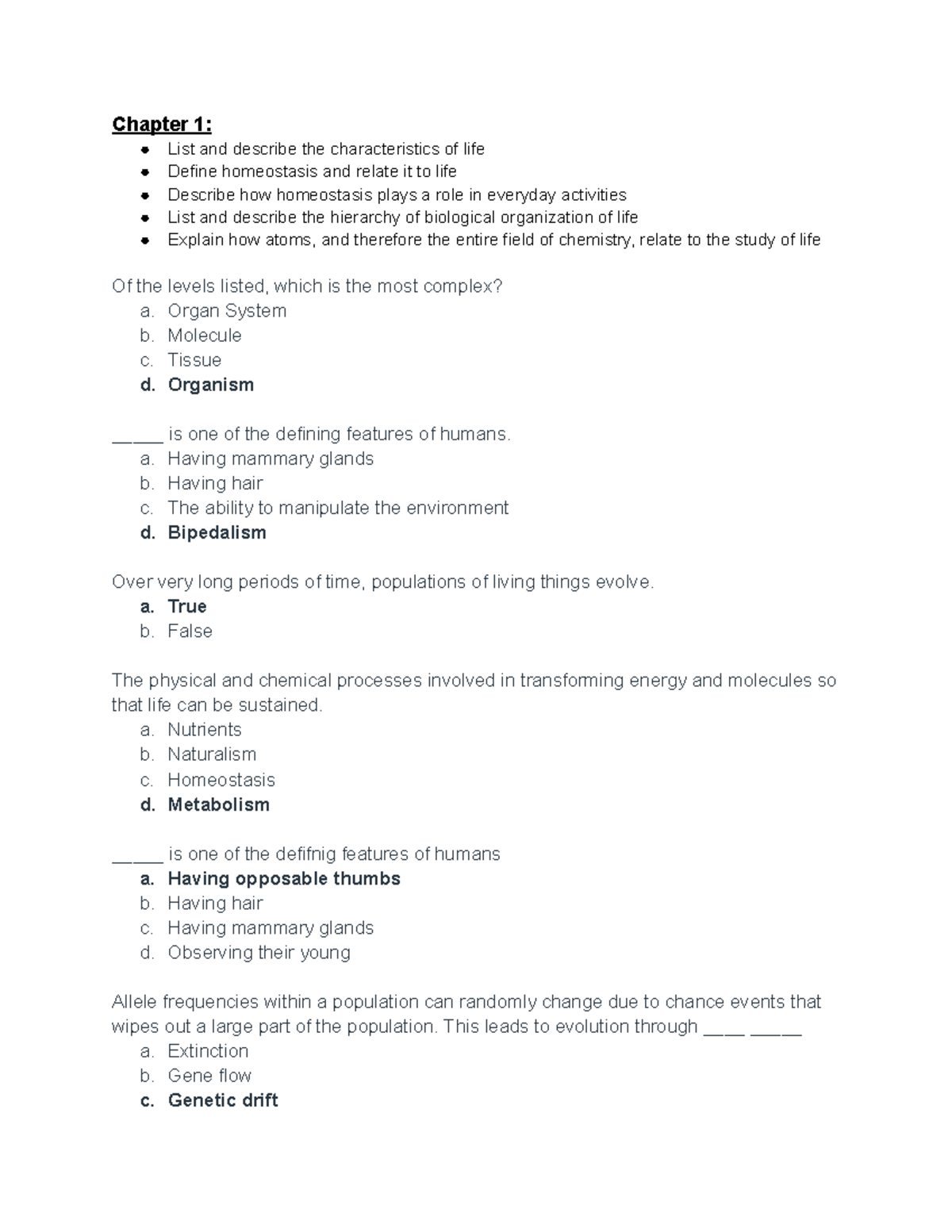Biology Exam Review: Chapters 1-14 & Lab Questions - Studocu