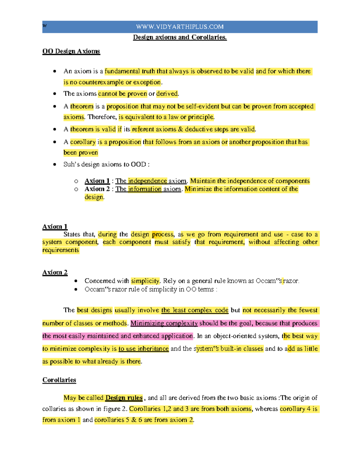 Unit 5 - Key OO Design Axioms and Corresponding Corollaries - Studocu