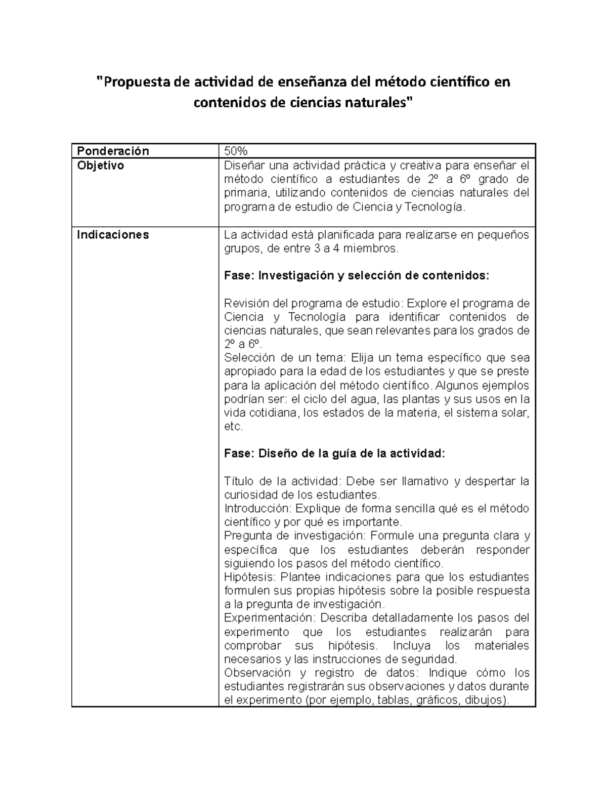 Parcial Propuesta de actividad de enseñanza del método científico en ...