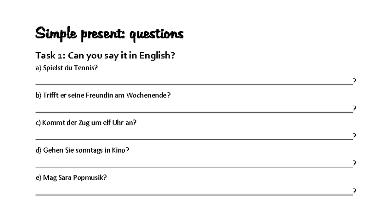 Simple Present Questions: Exercises and Tasks - Studocu