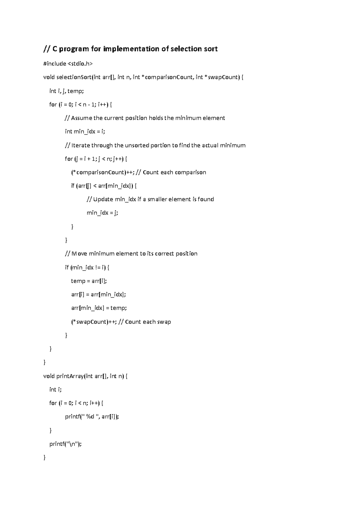 AOA Exp1&2 OP - C Program for Selection Sort Implementation - Studocu