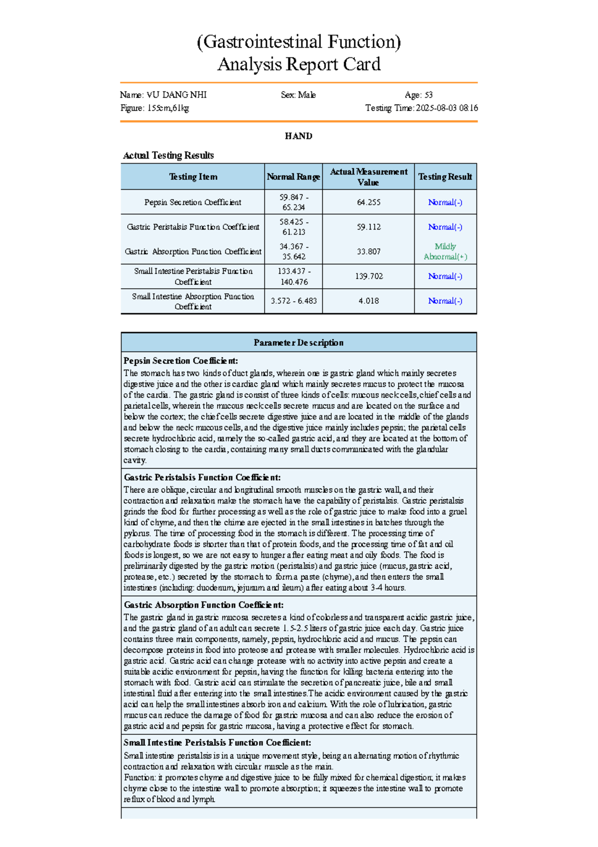 Gastrointestinal Function Analysis Report (Course Code: 02) - Studocu