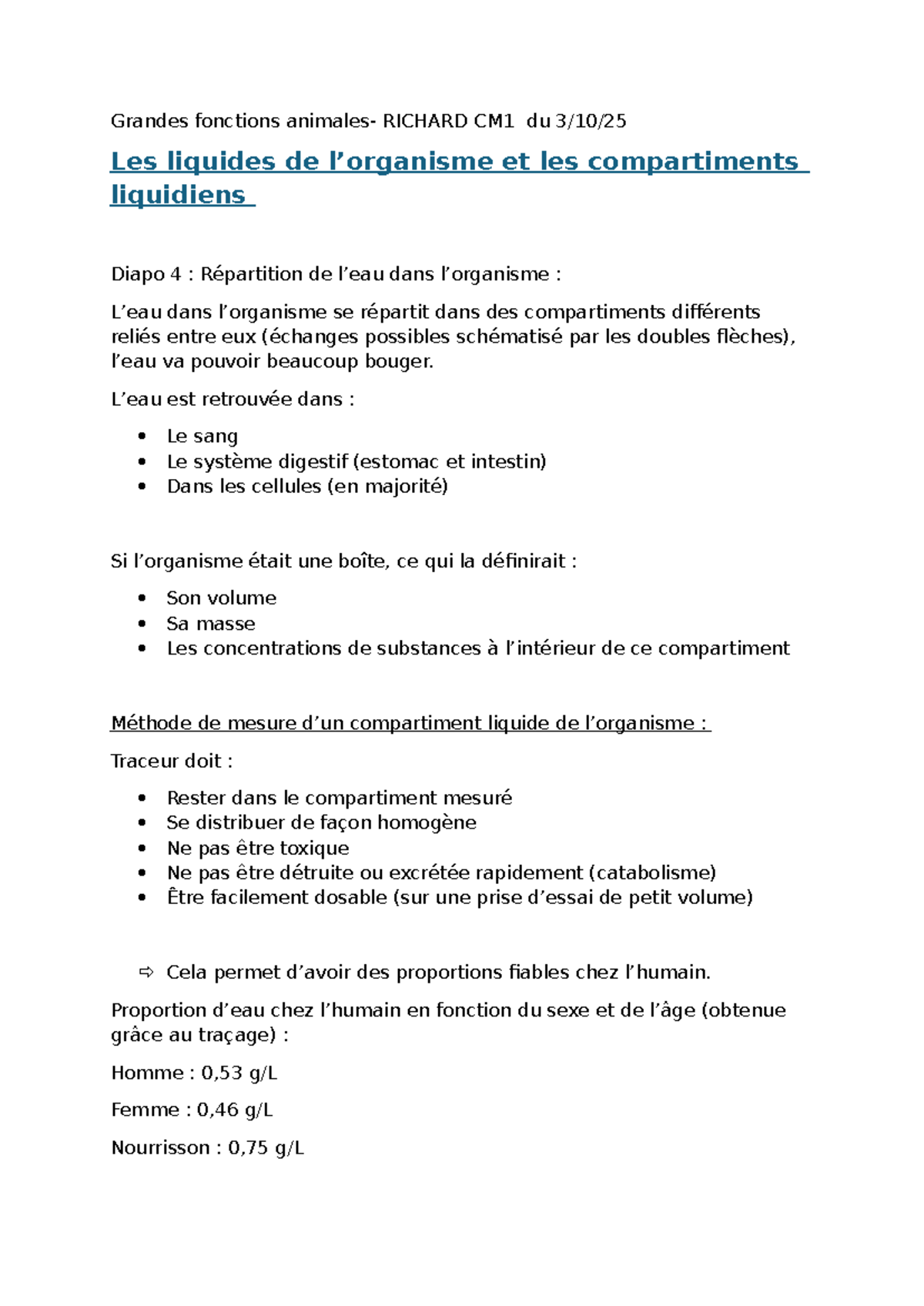 RICHARD CM1 - Compartiments Liquidiens et Répartition des Liquides ...