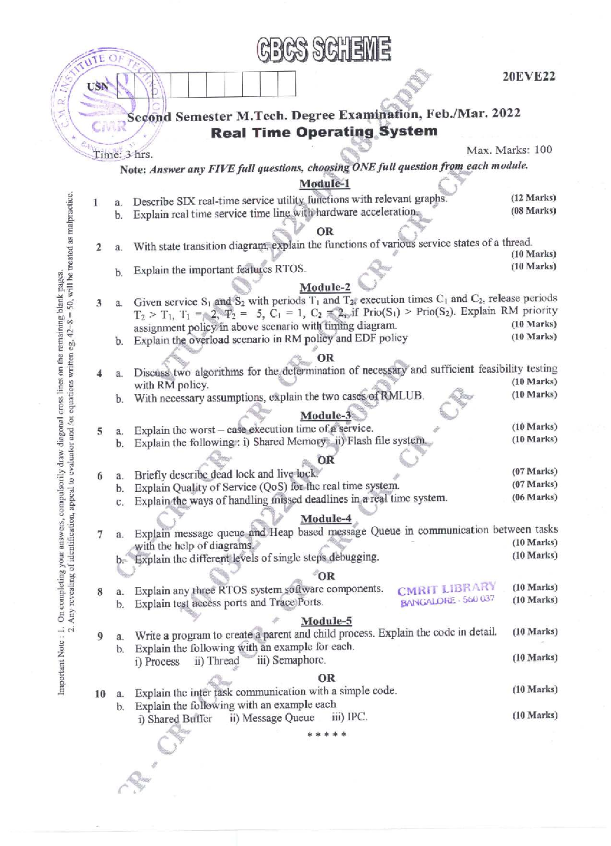 VTU 20EVE22 Real Time Operating System Question Paper - Feb 2022 - Studocu